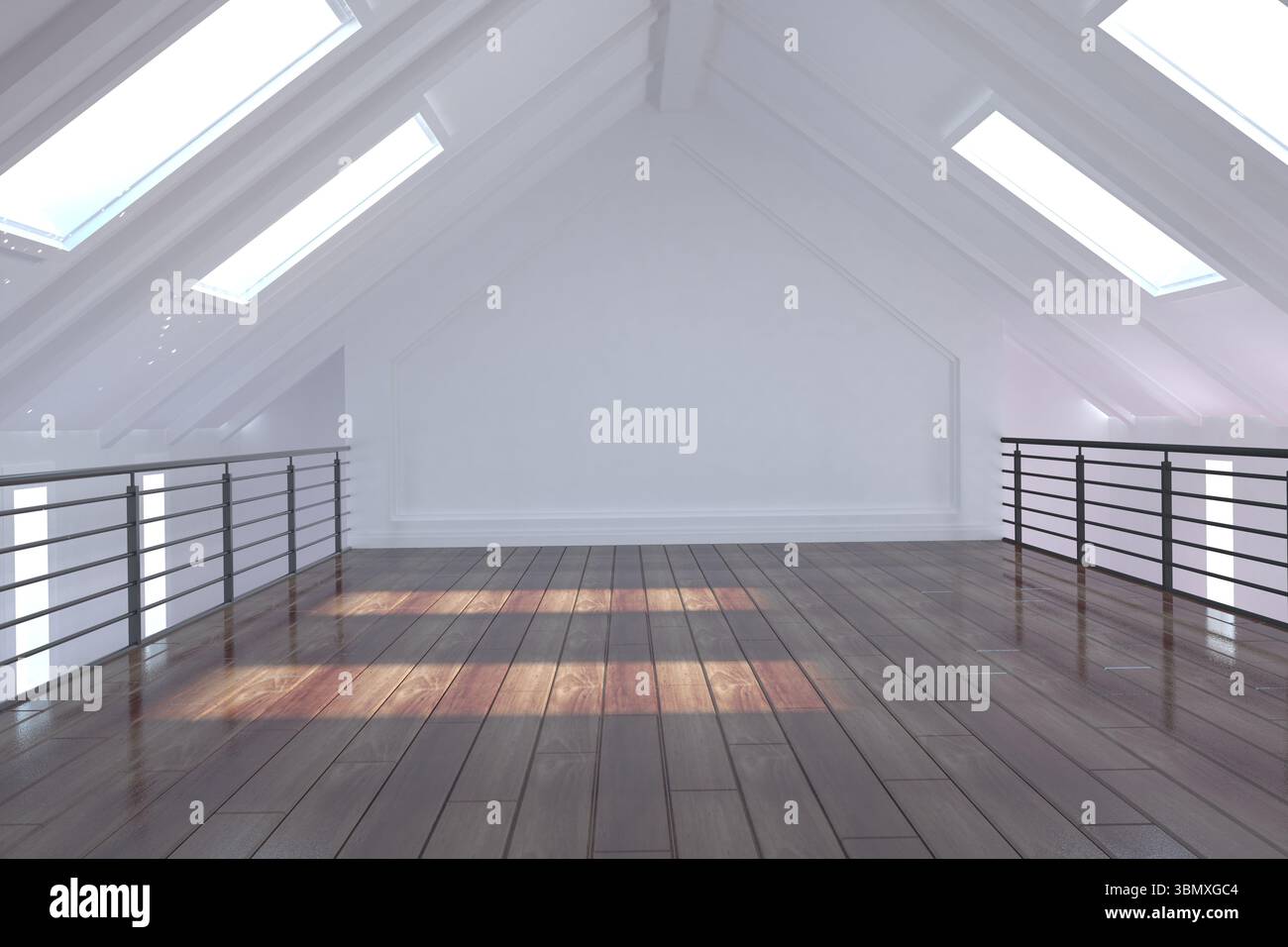 Empty attic loft is being shown in flat design, featuring skylights ...