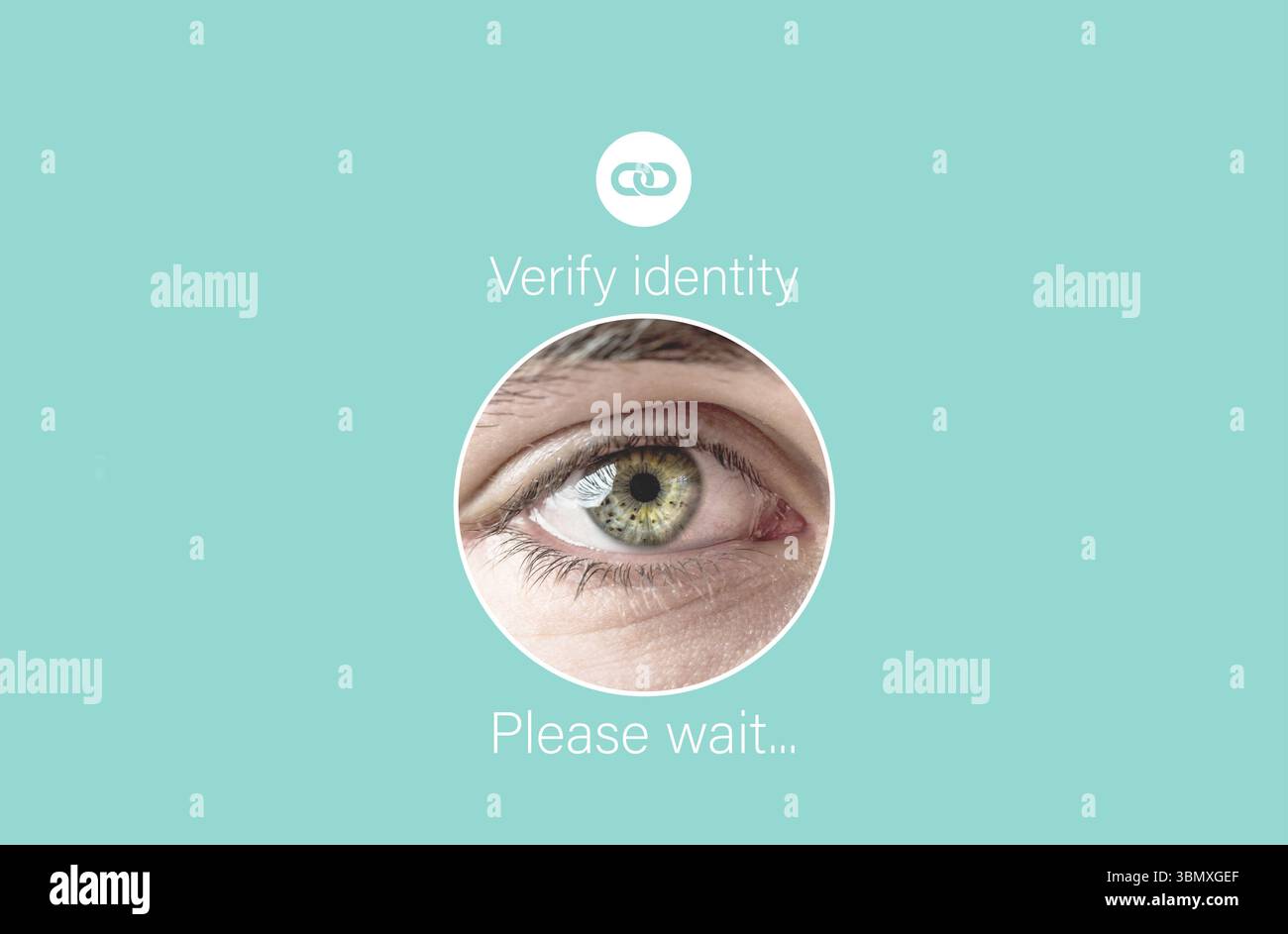 Human eye is undergoing identity verification on flat teal interface ...