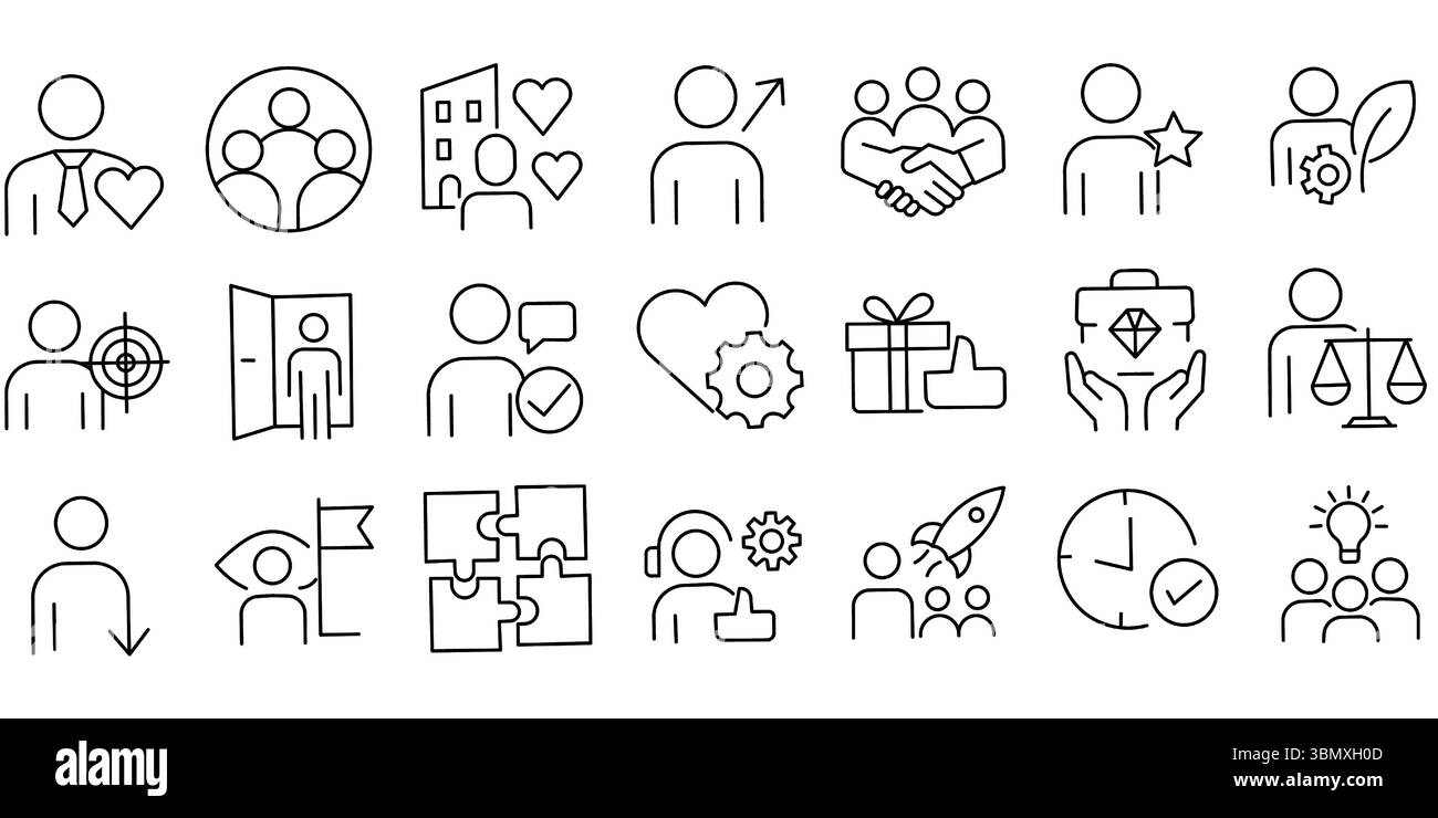 Leadership and Personal Growth Stroke Icon Collection. Featuring Teamwork, Motivation, Goal ...