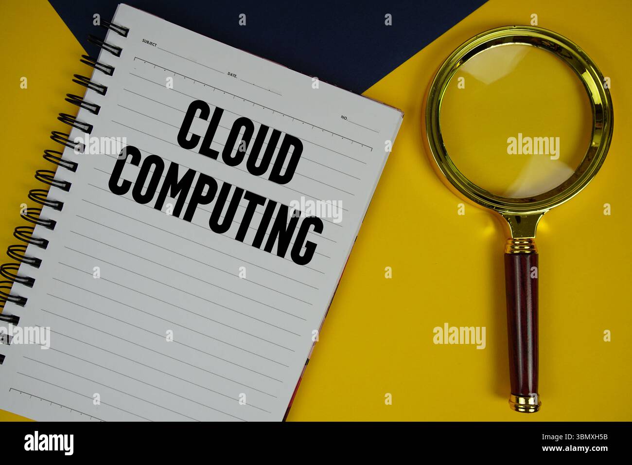 Cloud Computing text with magnifying glass on yellow background Stock ...