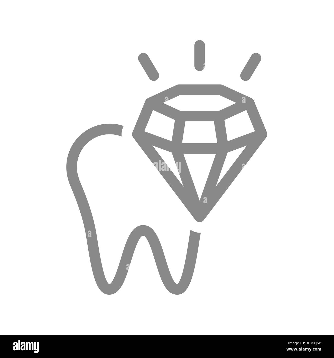 Tooth with shiny diamond vector line icon. Healthy teeth, oral care and ...