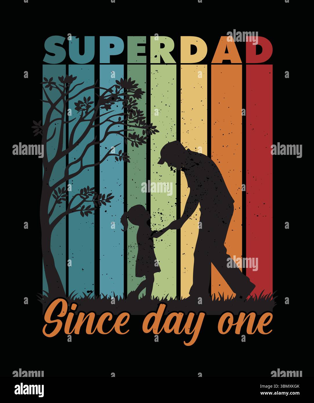 Super Dad Since Day One – Retro Father and Daughter Silhouette Design ...