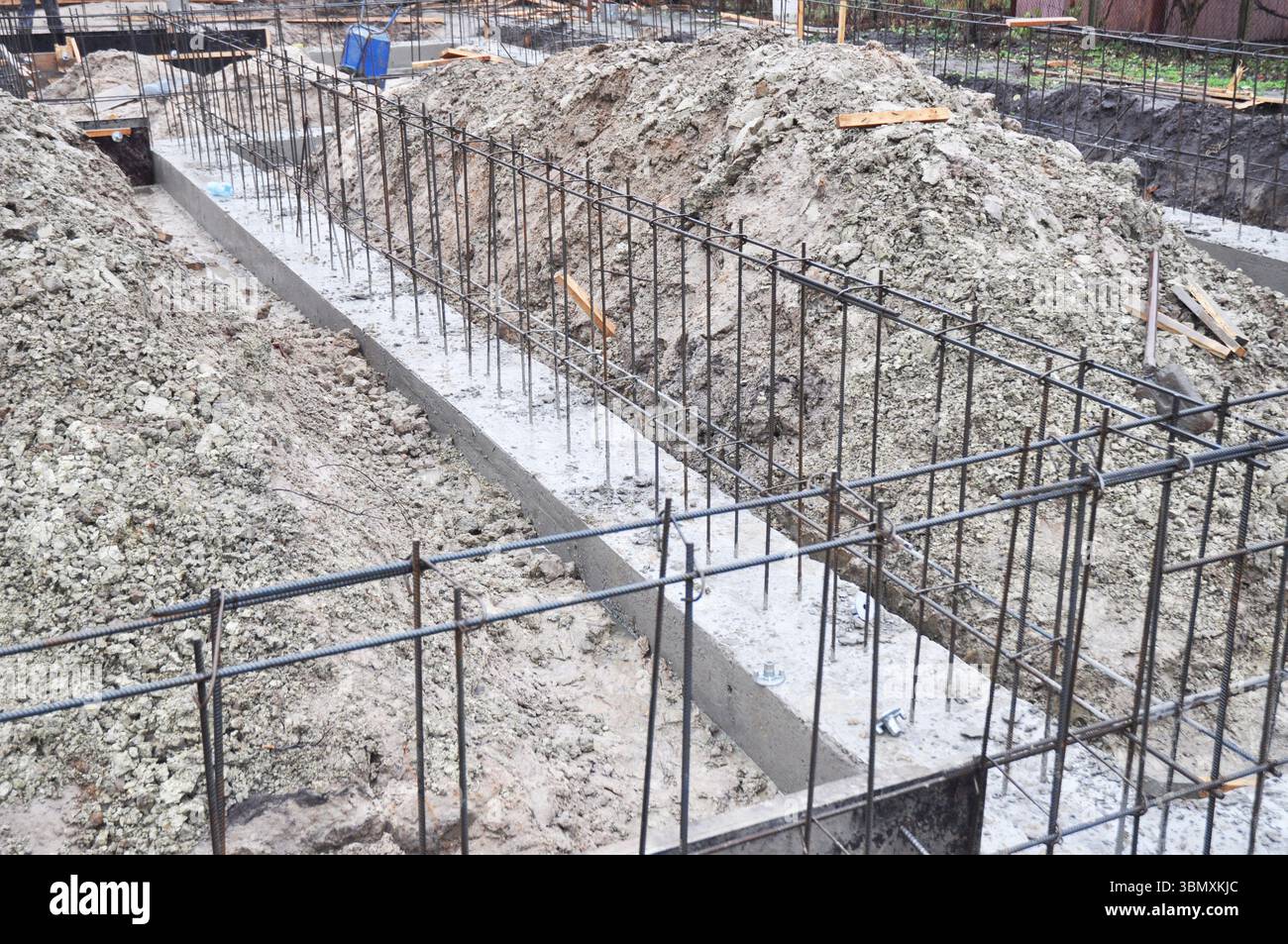 Reinforcement in a strip house wall foundation. House foundation ...