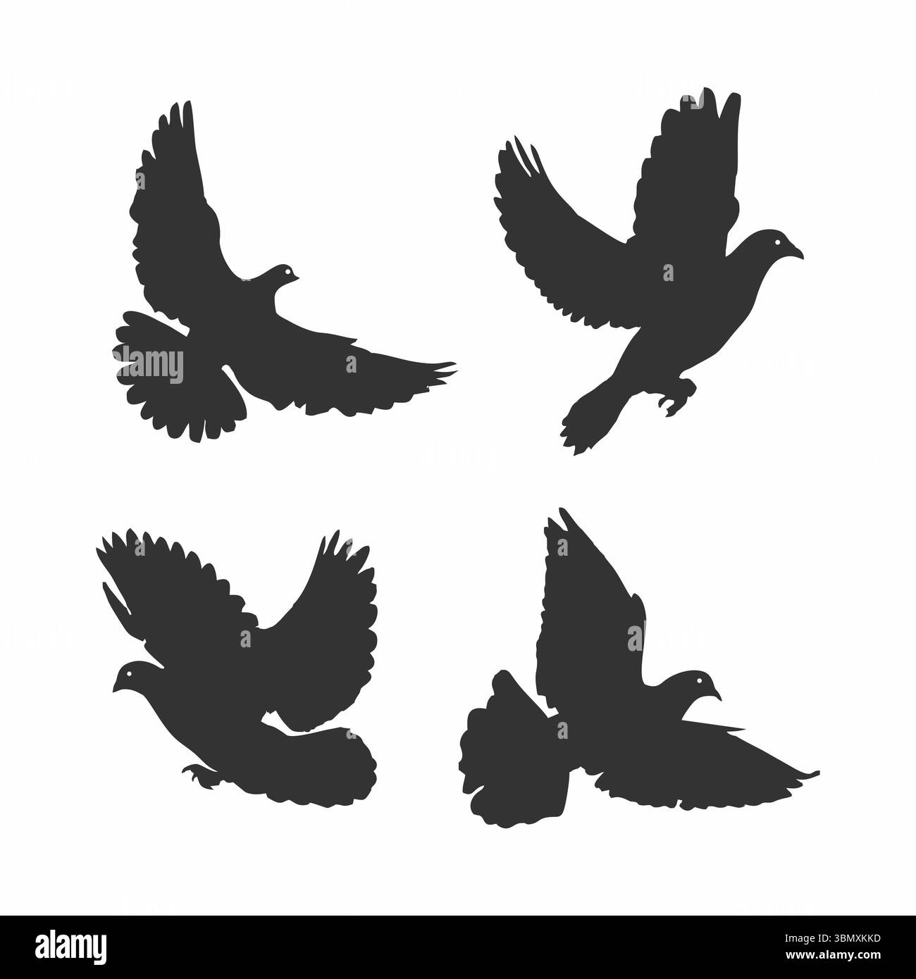 Flying Bird Silhouettes vector illustration of a dove, pigeon bird ...