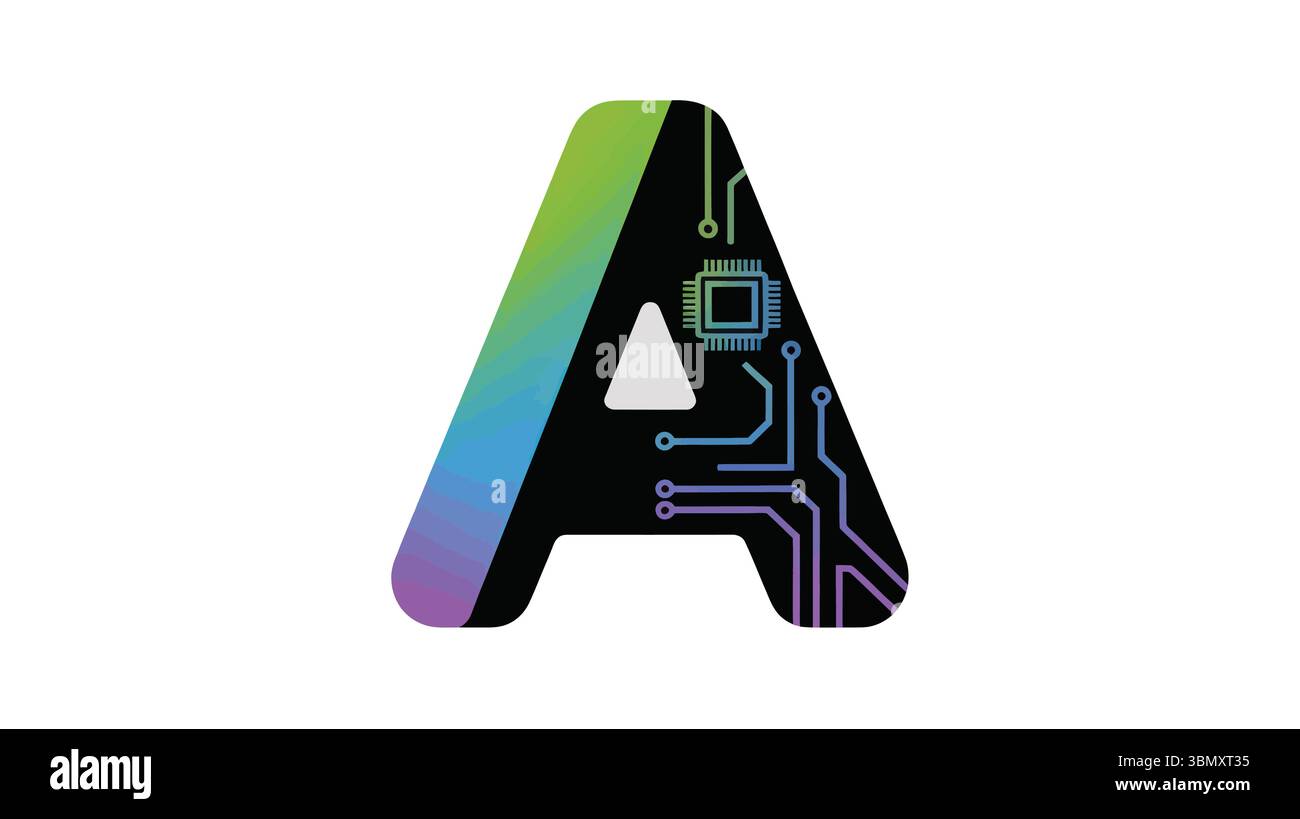 Modern tech logo with letter A, circuit design, green and blue gradient ...