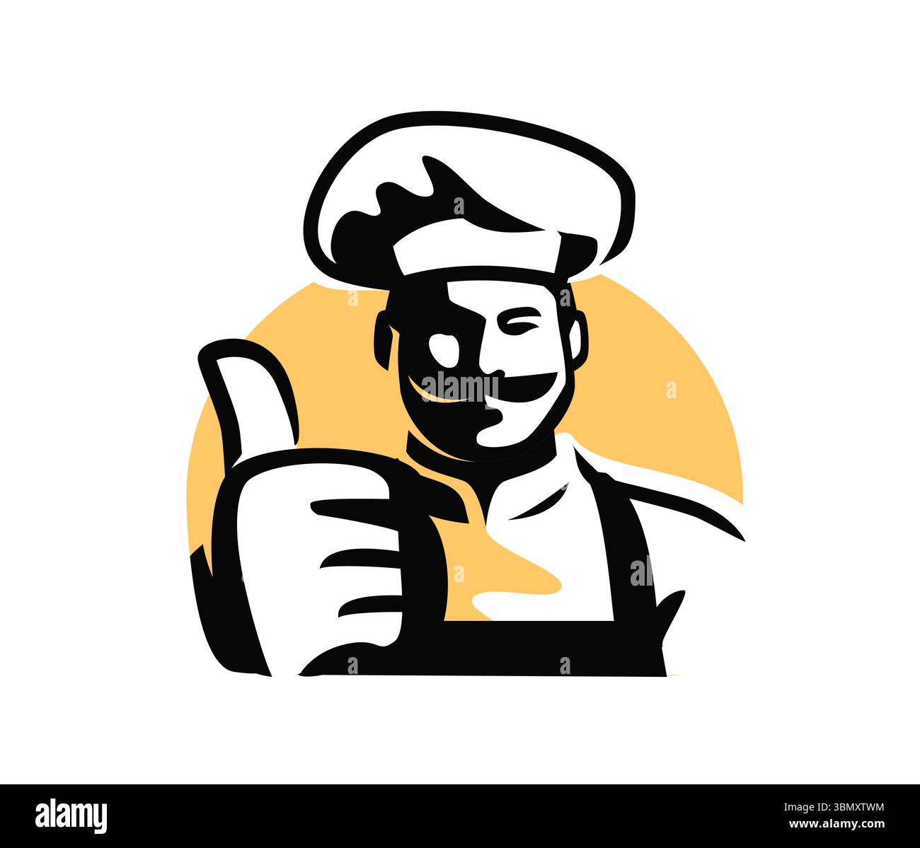 Chef giving thumbs up symbol. Baker, cook in hat emblem for restaurant ...
