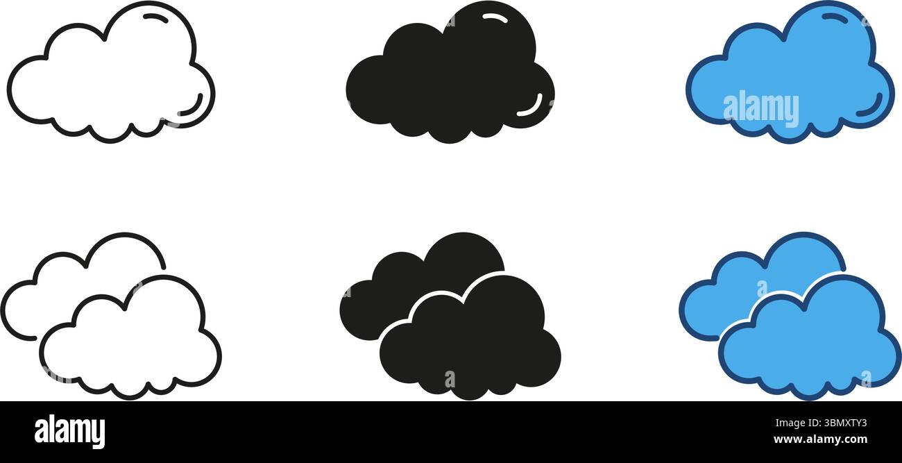 Cloud line and solid icon set. Cloud shaped symbols in various styles ...