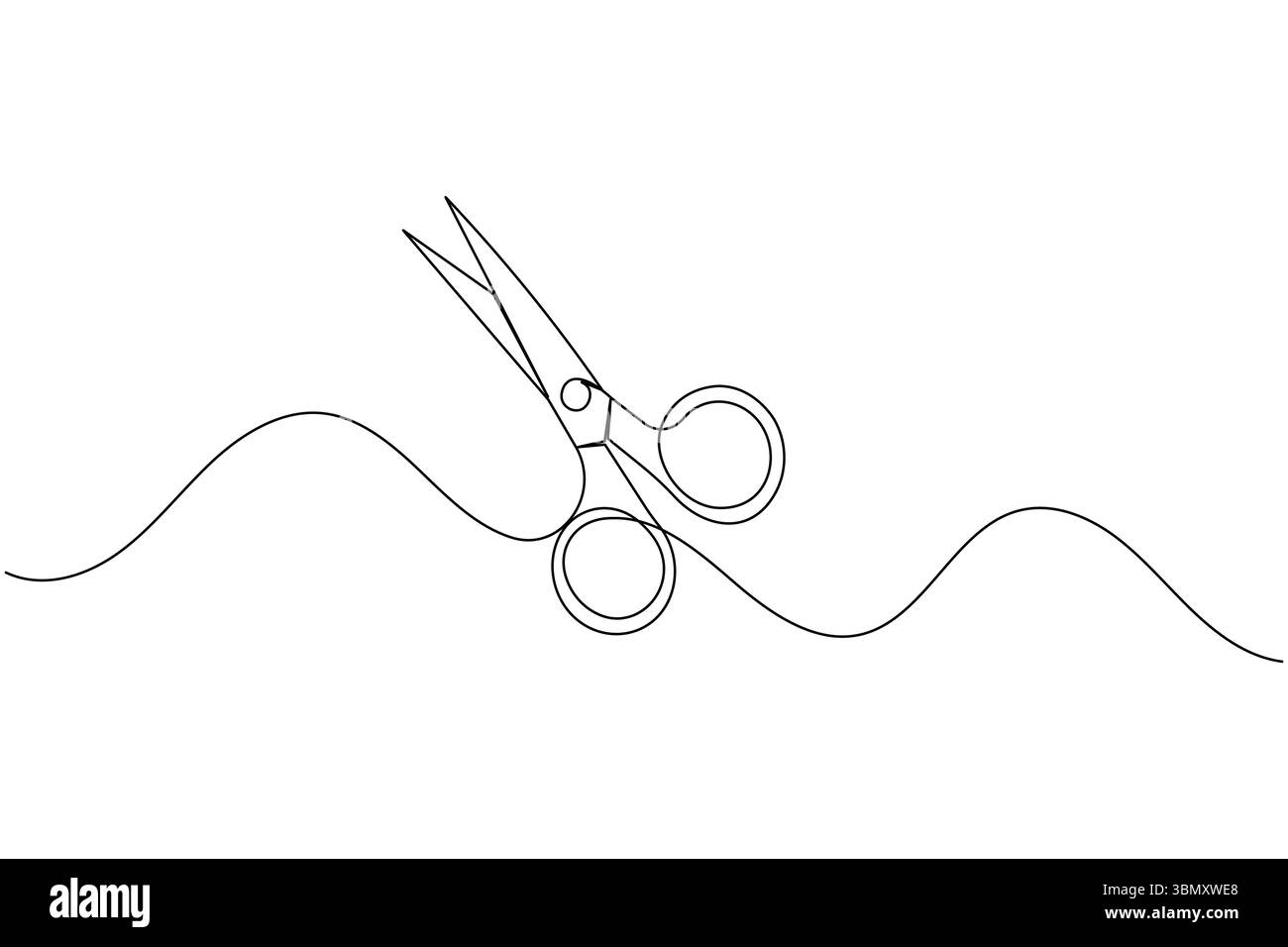 Simple scissors outline continuous line drawing isolated on white ...