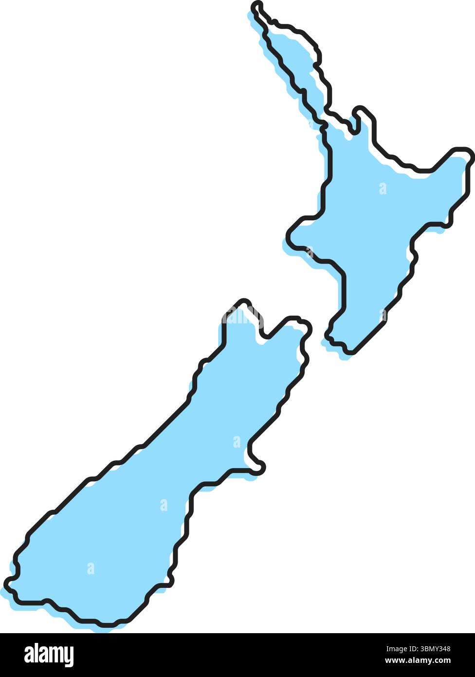 A simple stylized map of the country of New Zealand. Modern stylized ...