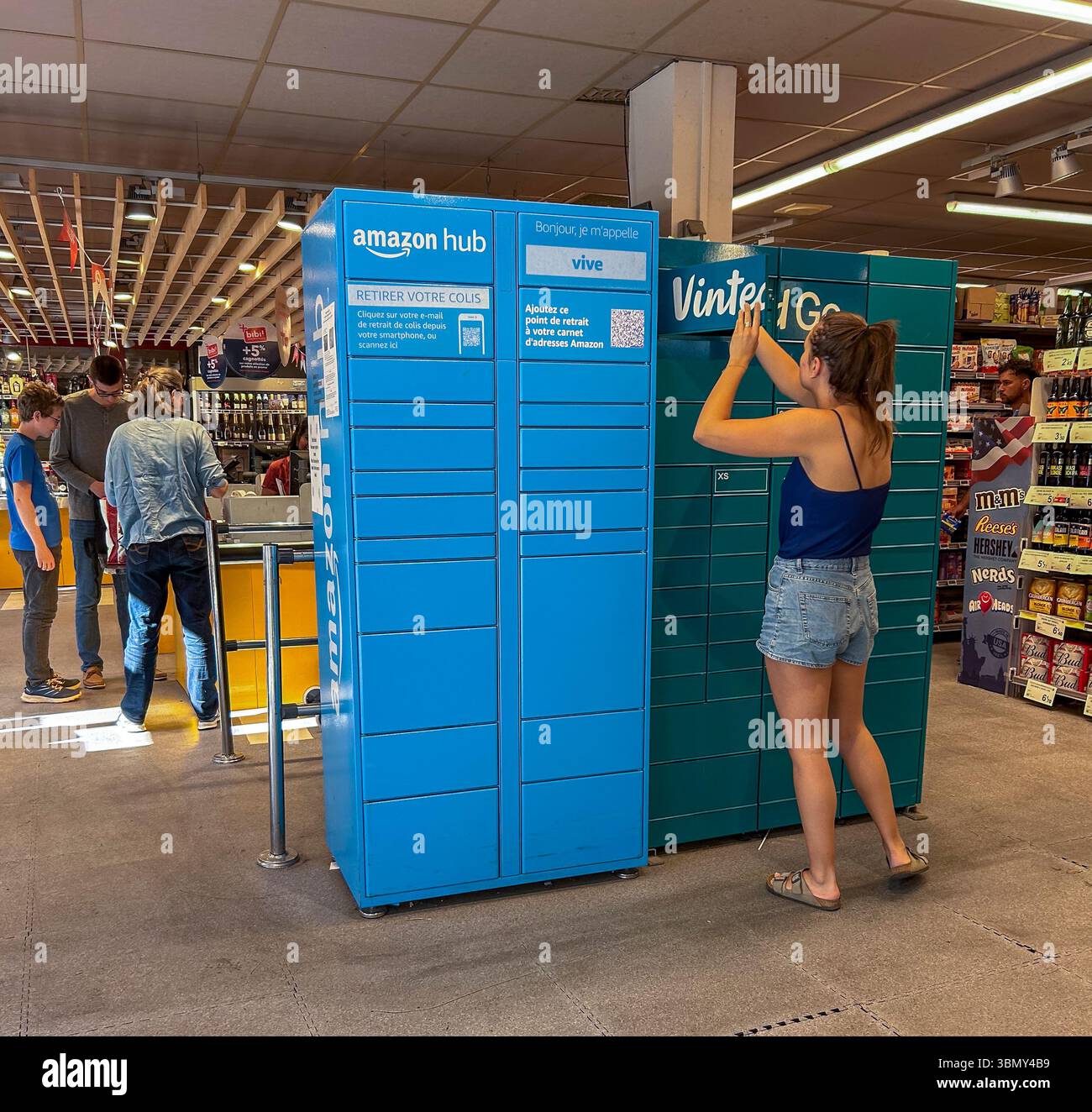 Paris, France, Interior View, VInted and Amazon Hub, Delivery Lockers, on display in local ...