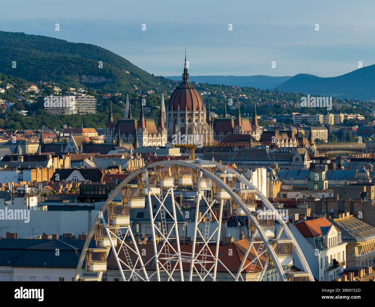 Roof of Budapest with a part of giant ferris wheel and Hungarian ...