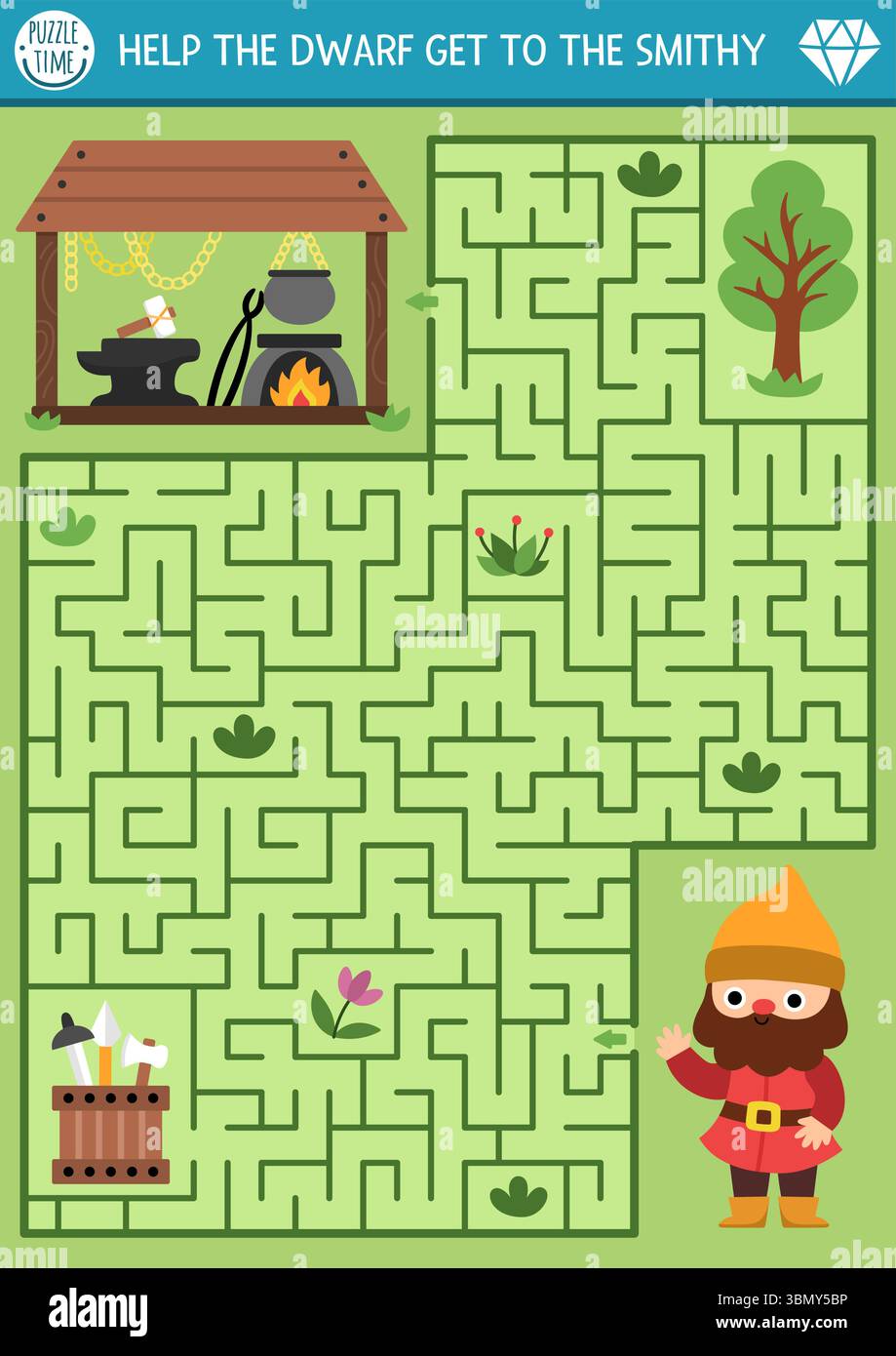Dwarf geometrical maze for kids with blacksmith. Fairytale preschool ...