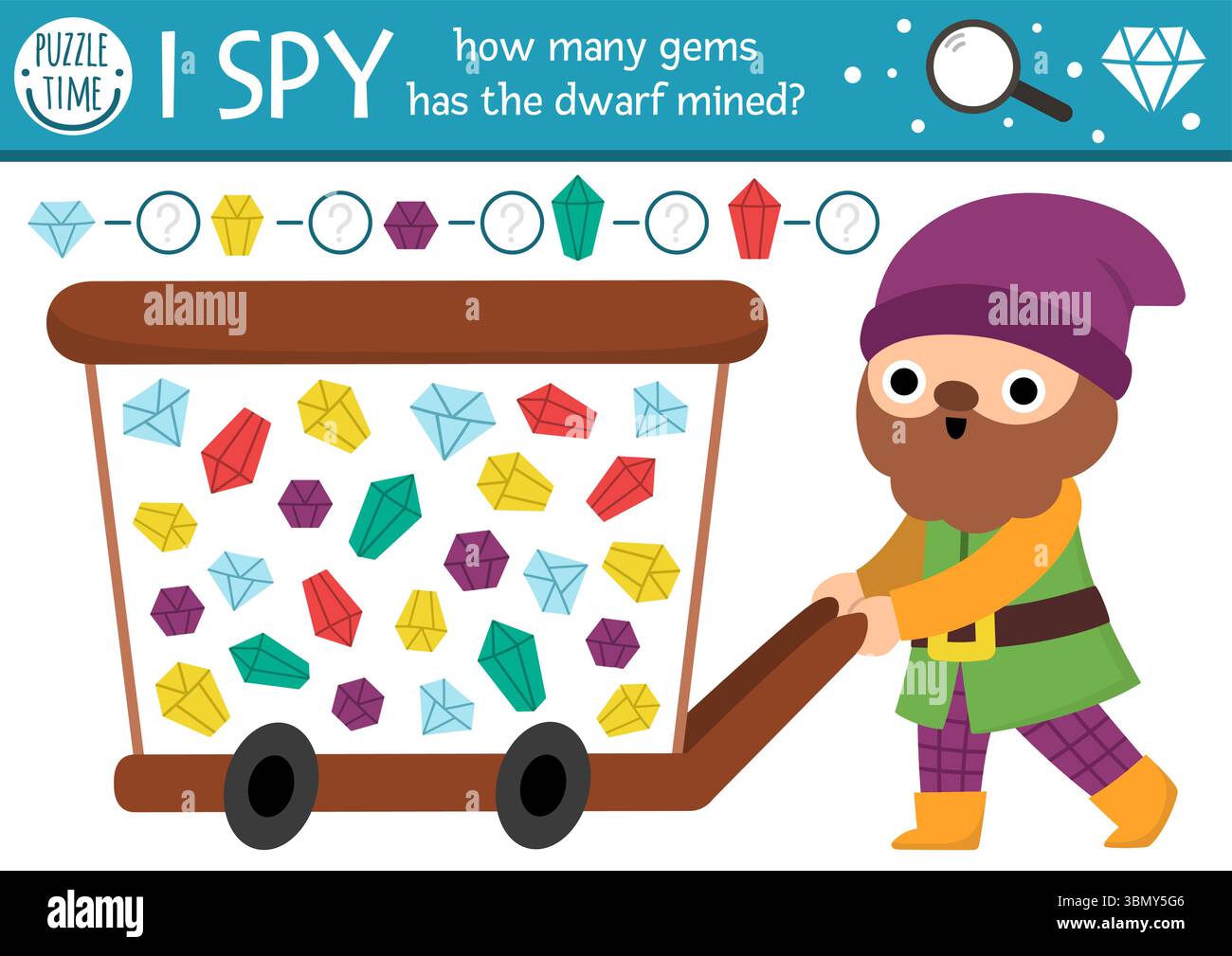 Dwarf I spy game for kids. Searching and counting activity with gnome ...