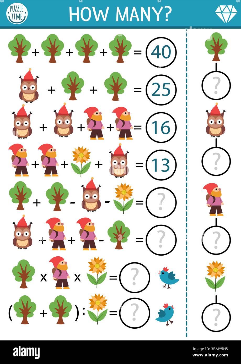 Dwarf how many game, equation or rebus. Magic forest or woodland math ...