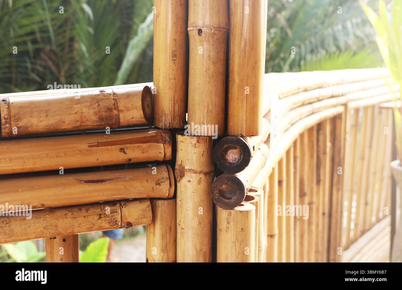 Bamboo railing structure joints and joinery techniques Stock Photo - Alamy