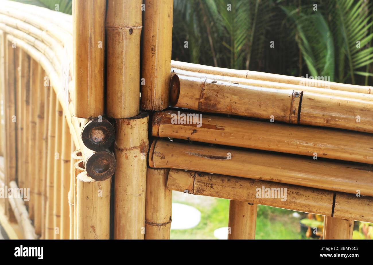 Bamboo railing structure joints and joinery detail Stock Photo - Alamy