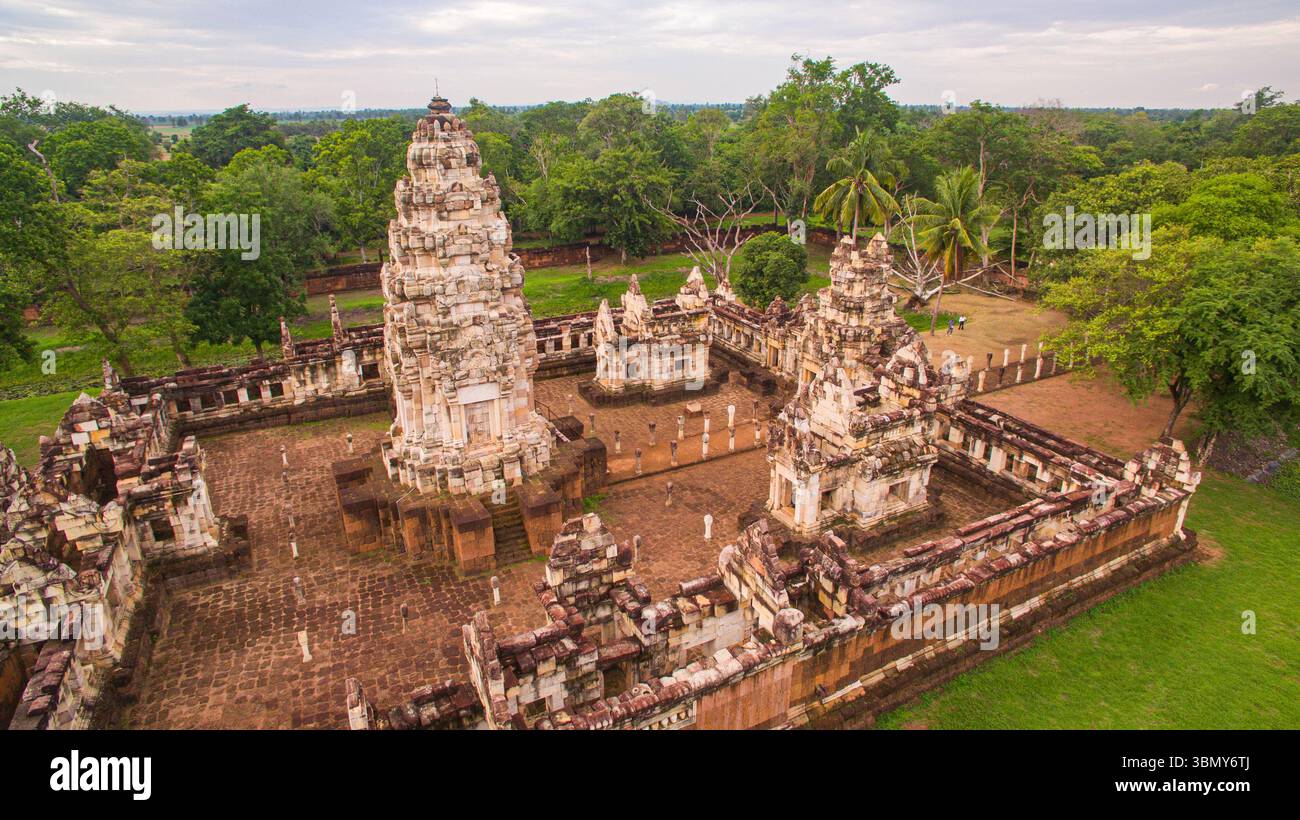 Aerial view of Sadok kok thom Castle ancient Khmer-style. stone ...