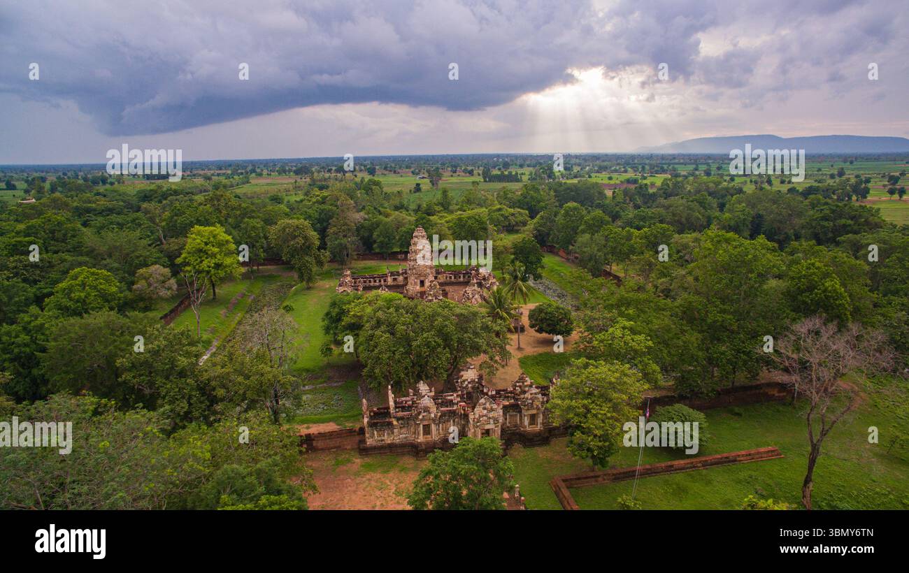 An aerial view of Sadok kok thom Stone Castle an ancient Khmer-style ...
