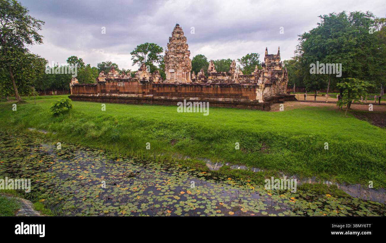Aerial view of Sadok kok thom Castle ancient Khmer-style. stone ...