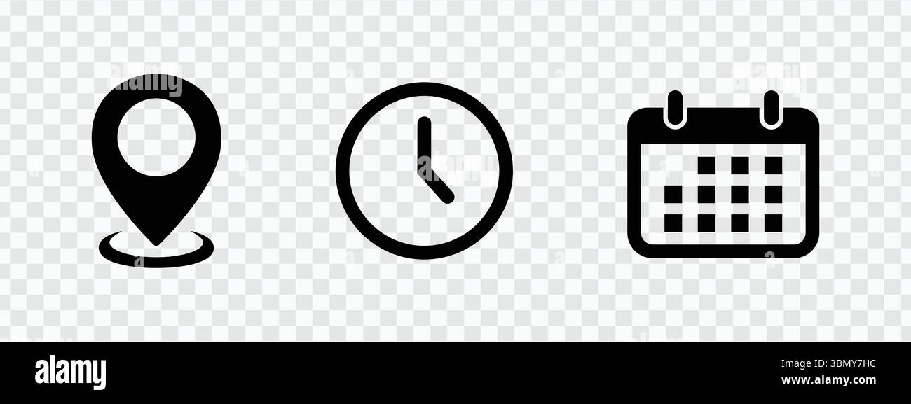 "Address, Time, and Date Icon Set on Transparent Background: Event and ...