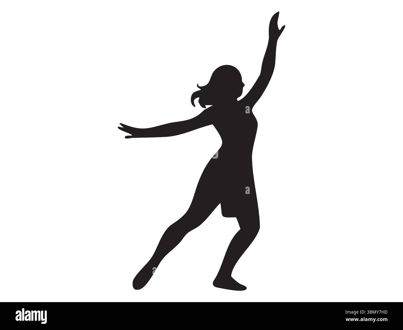 Silhouette of dancing woman in graceful pose isolated on white ...