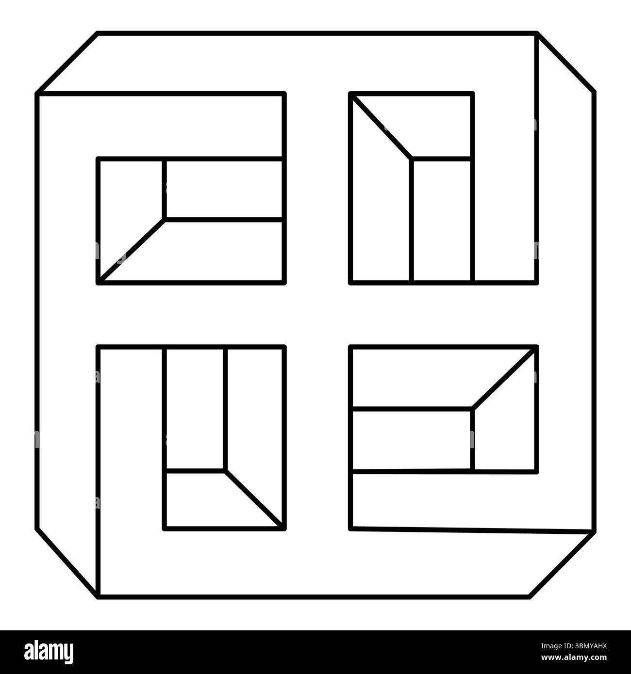 Impossible cube. Line art. Impossible shape. Optical illusion object ...