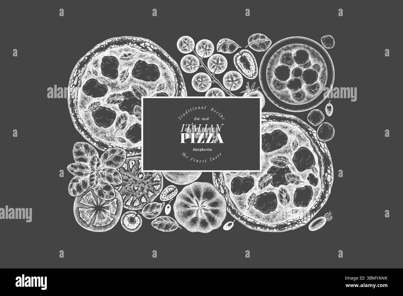 Hand Drawn Vector Pizza Illustration. Retro Margarita Pizza Chalk Board ...
