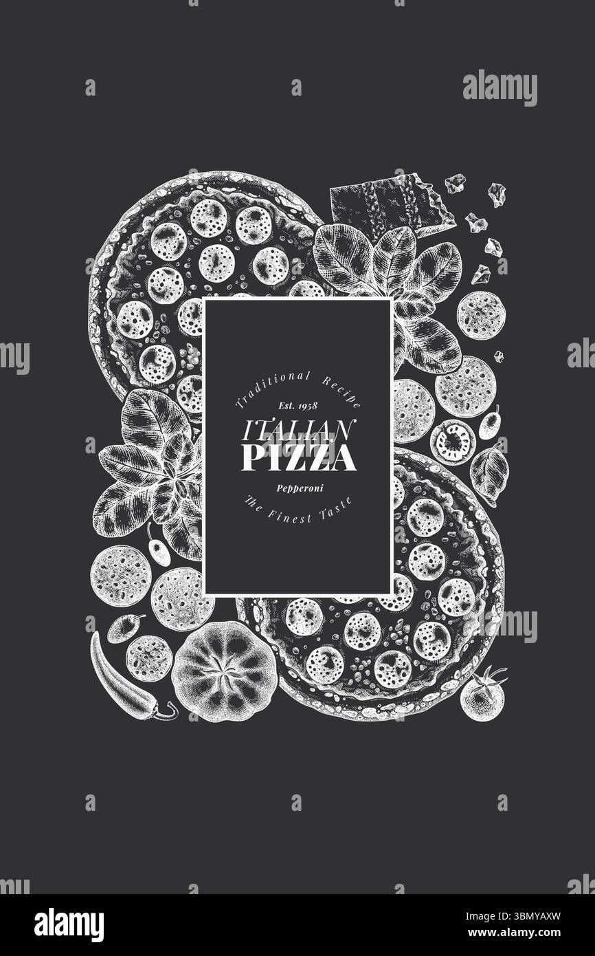 Hand Drawn Vector Pizza Illustration. Retro Pepperoni Pizza Chalk Board ...