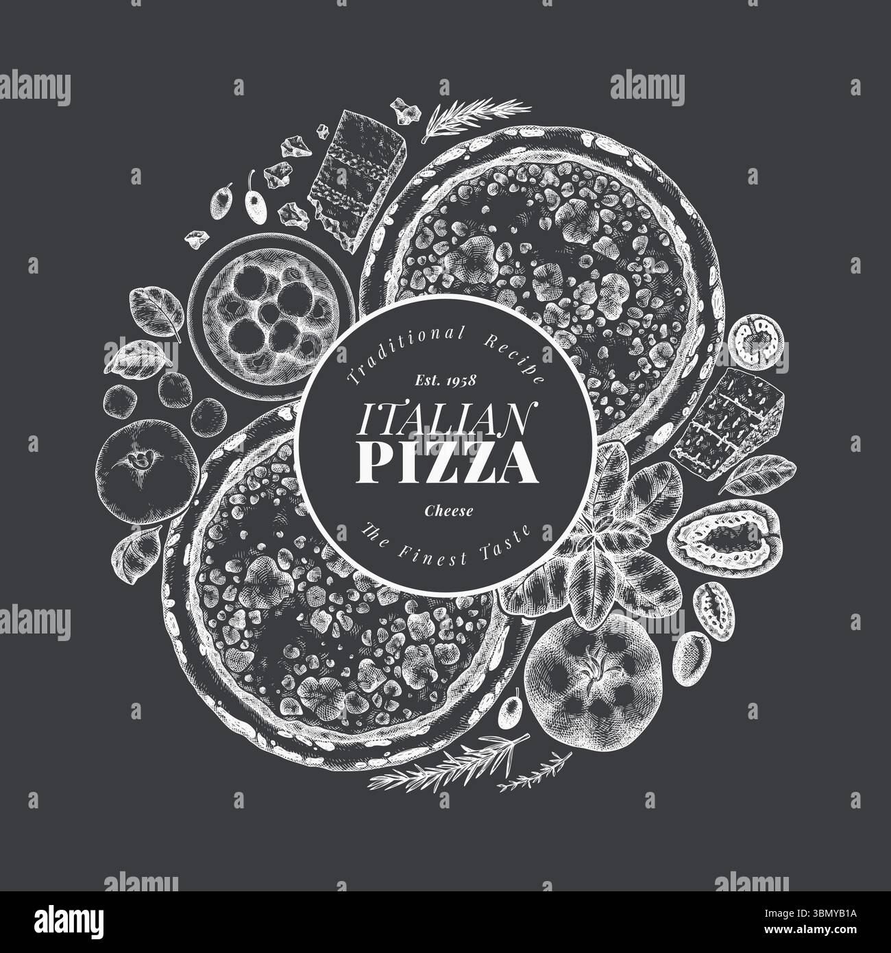 Hand Drawn Vector Pizza Illustration. Retro Cheese Pizza Chalk Board ...