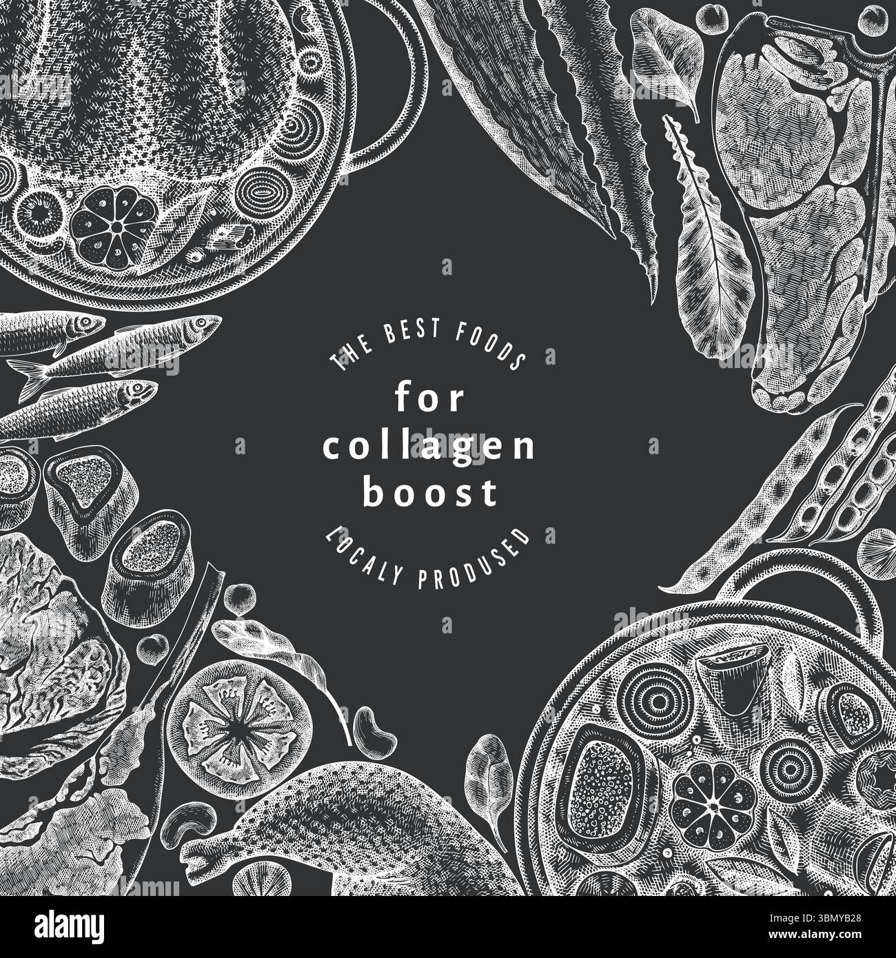 Collagen Diet Chalk Board Design Template. Vector Hand Drawn Healthy ...