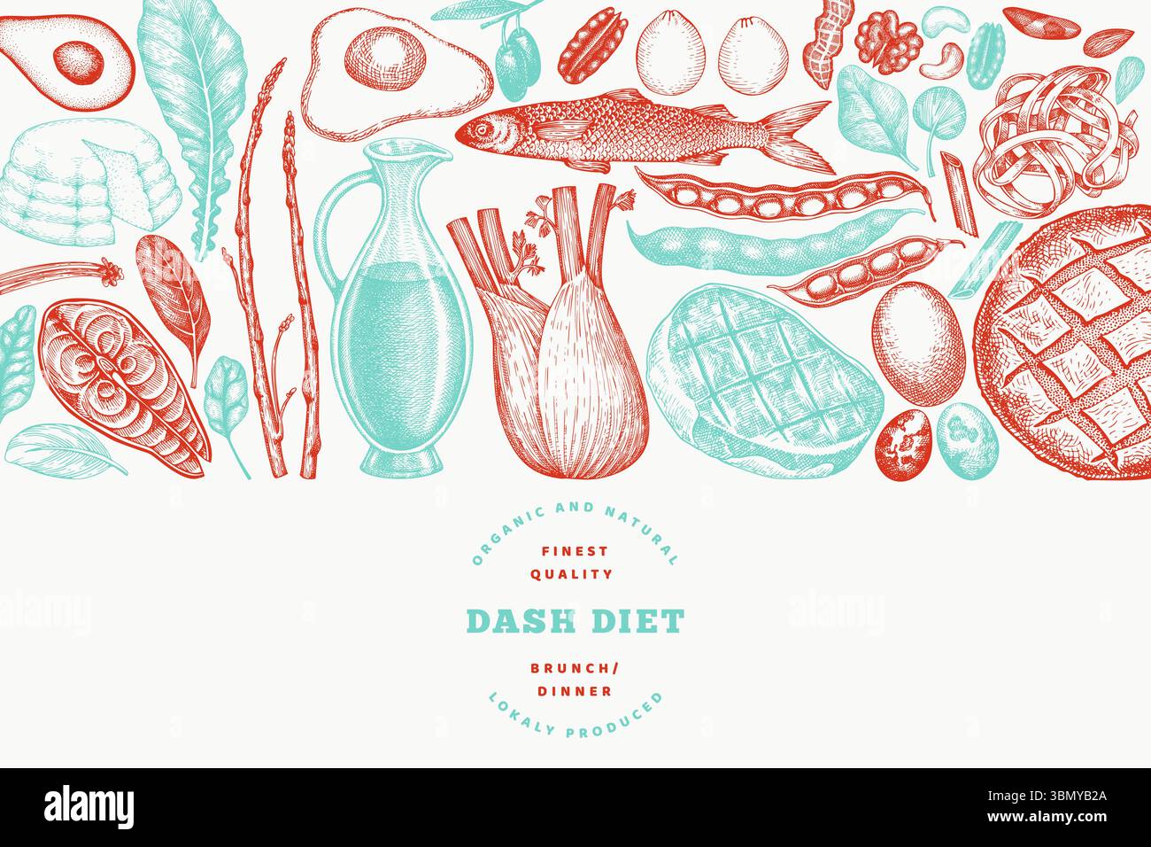 Dash Diet Design Template. Vector Hand Drawn Healthy Food Banner ...