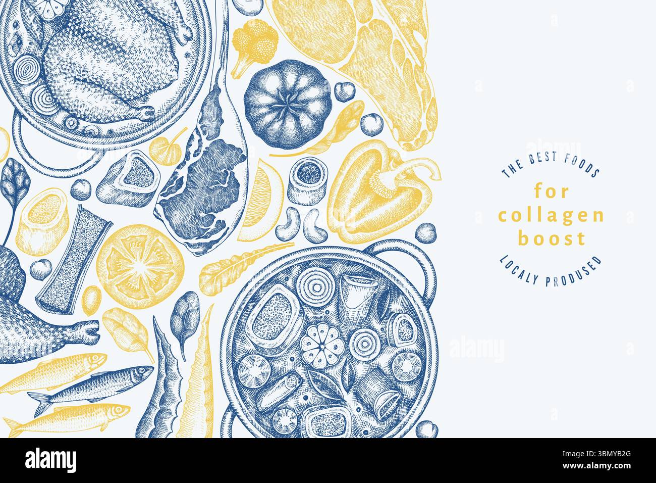 Collagen Diet Design Template. Vector Hand Drawn Healthy Food Banner ...