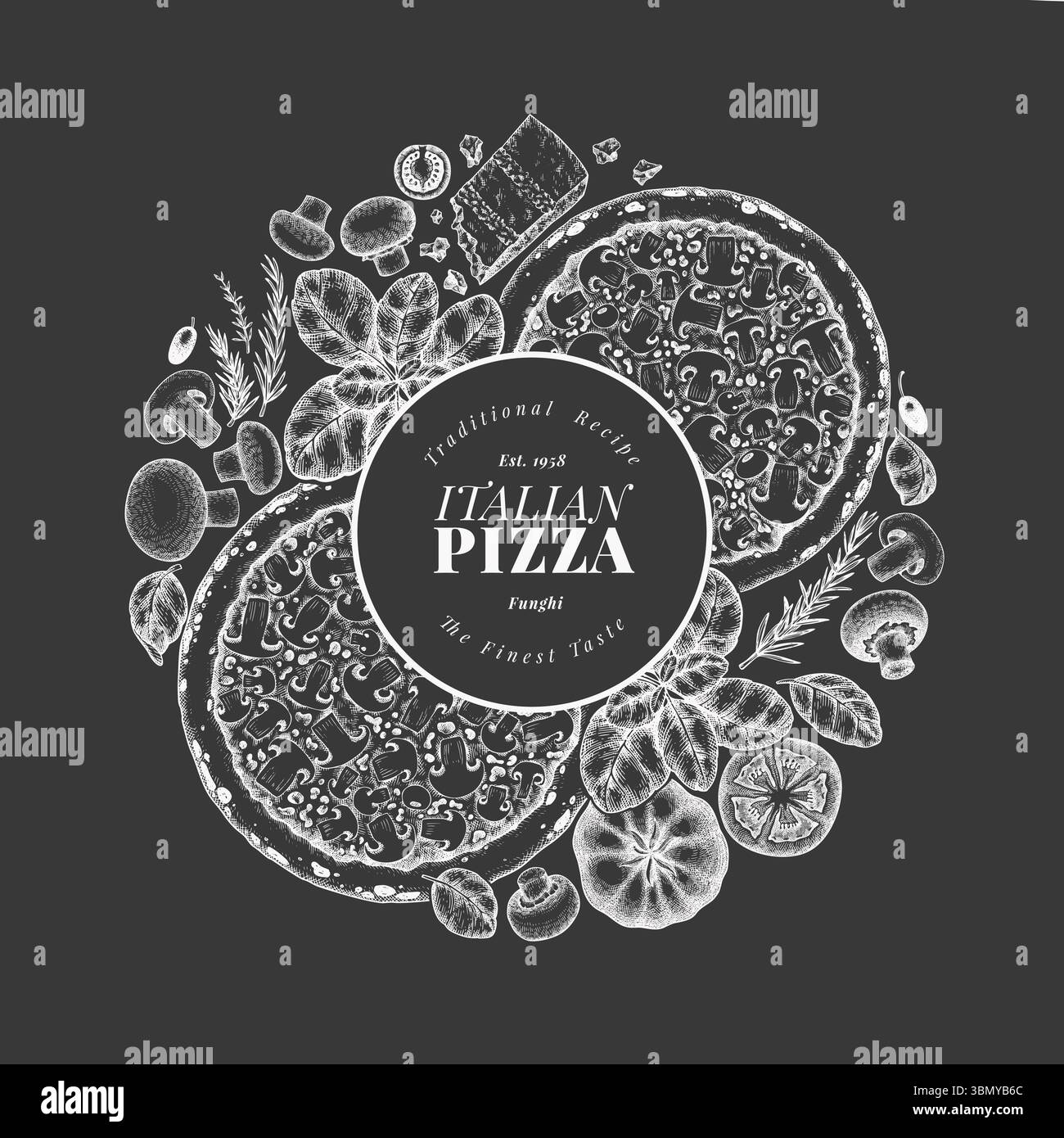 Hand Drawn Vector Pizza Illustration. Retro Mushroom Pizza Chalk Board ...