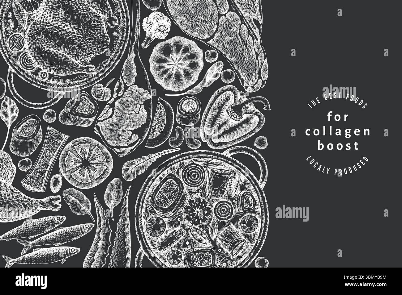 Collagen Diet Chalk Board Design Template. Vector Hand Drawn Healthy ...