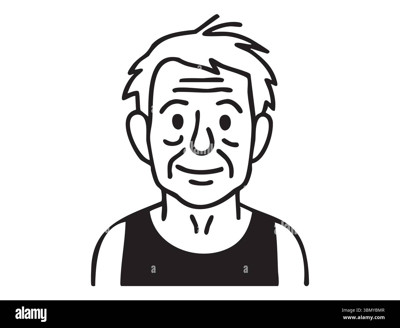 Black and white outline of smiling old man face isolated on white ...