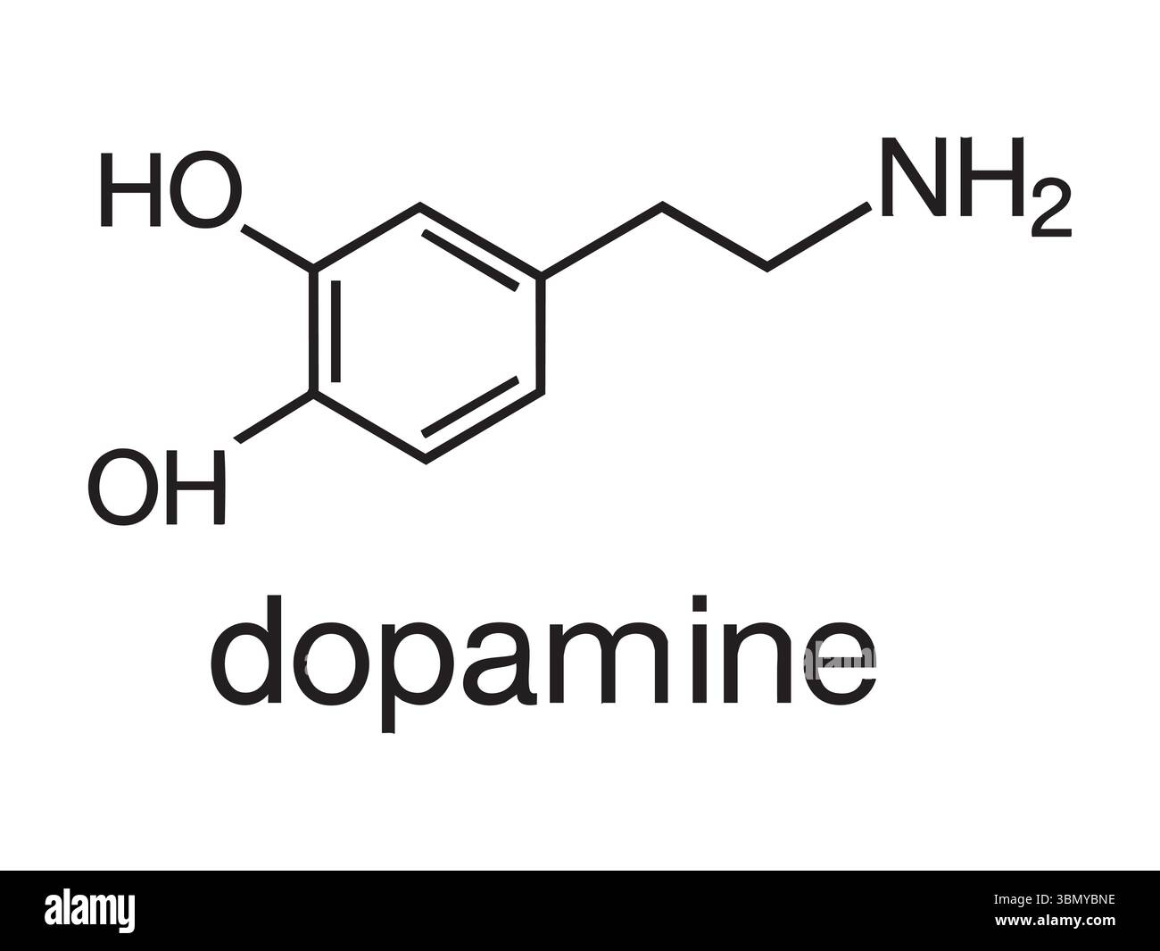 Chemical structure of dopamine molecule, isolated on white background ...