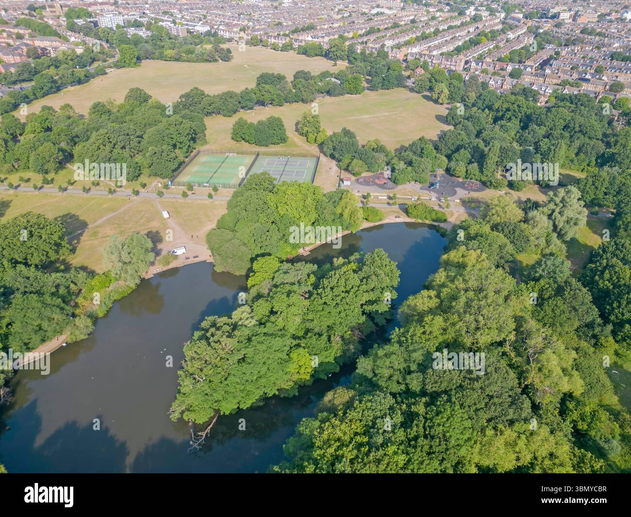 aerial view of Tooting Bec common a 158 acre area of public open space ...