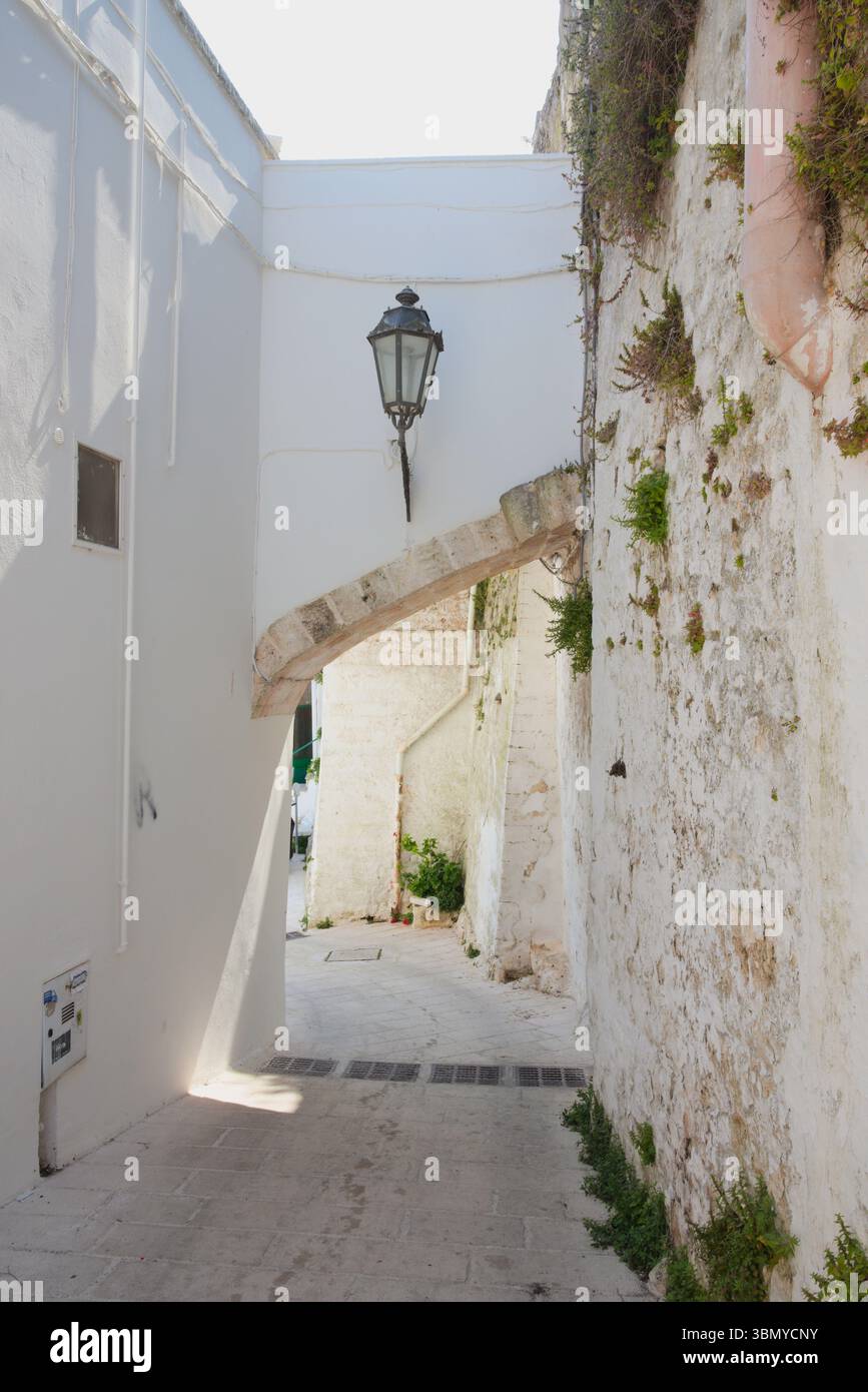 Characteristic alley in the beautiful city of Ostuni, also called The ...
