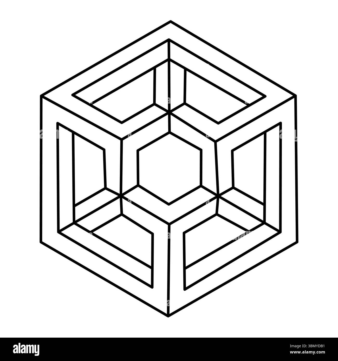 Impossible geometric figure. Optical illusion cube. Isometric object ...
