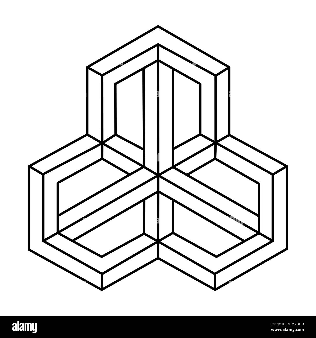 Impossible shape with line art. Optical illusion. Abstract geometric ...