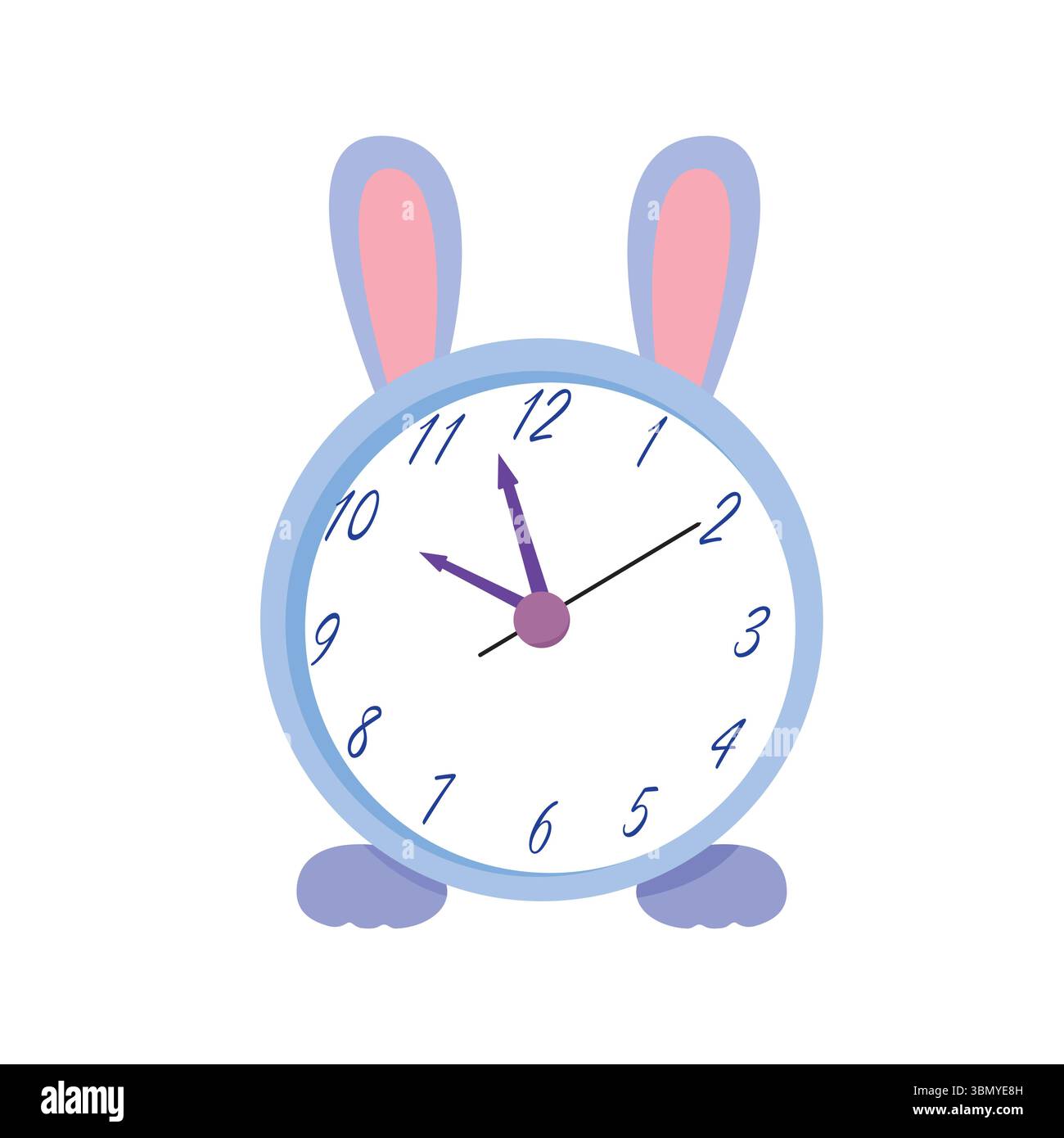 Cute alarm clock with rabbit ears and paws on a white background ...