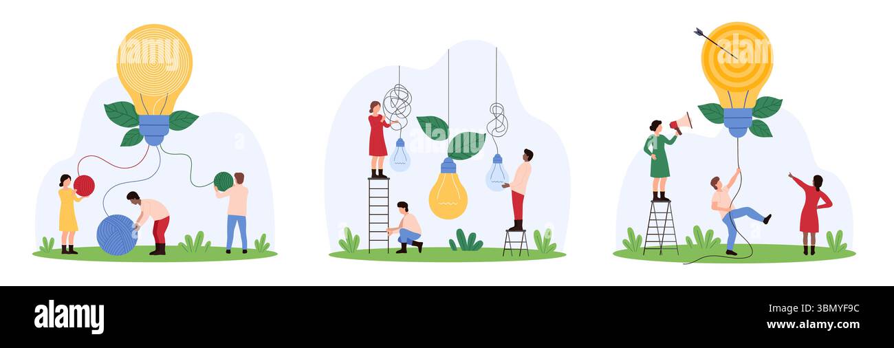 Creative, easy solution set. Tiny people untangle wires of hanging ...