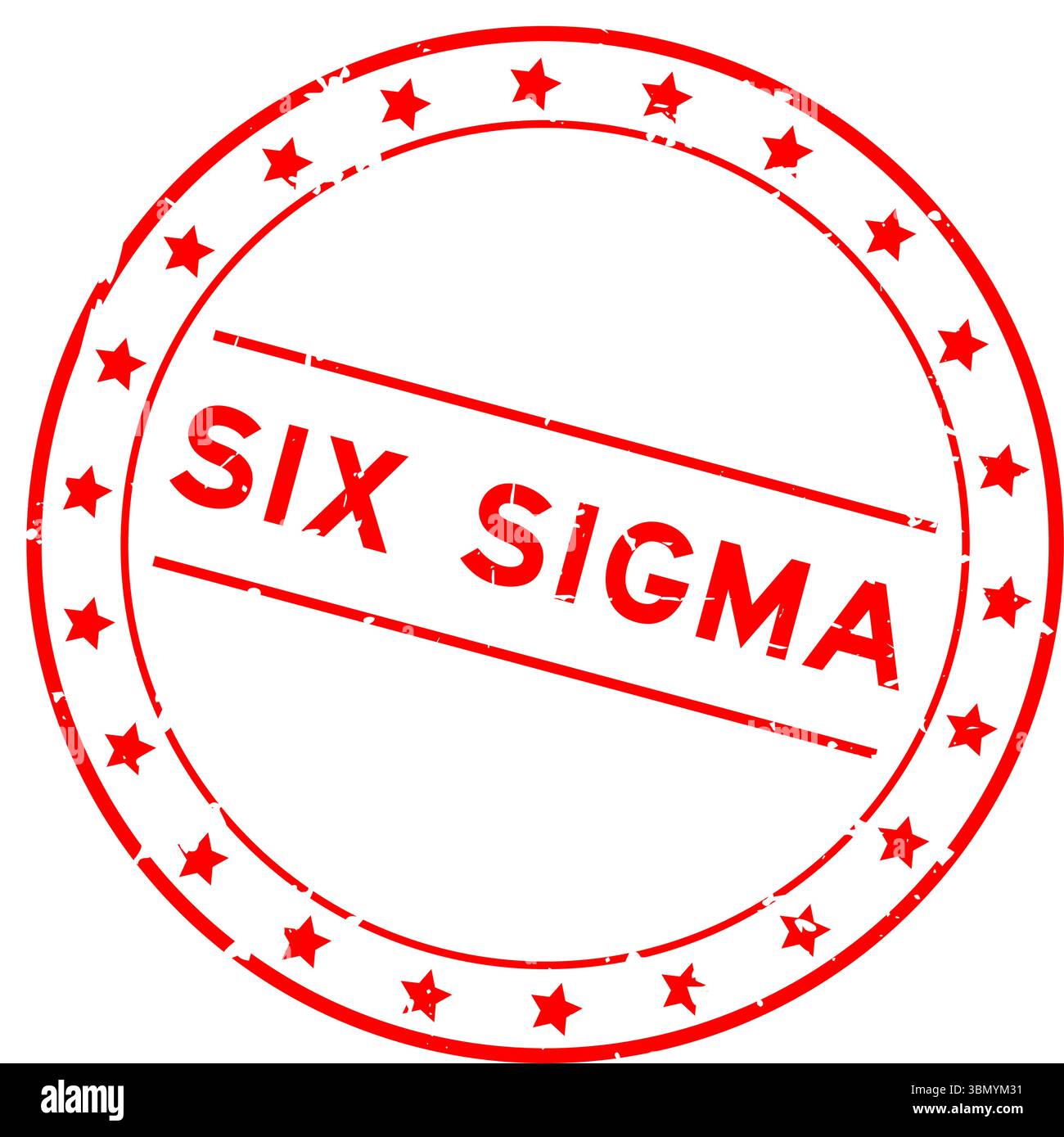 Grunge red six sigma word round rubber seal stamp on white background ...