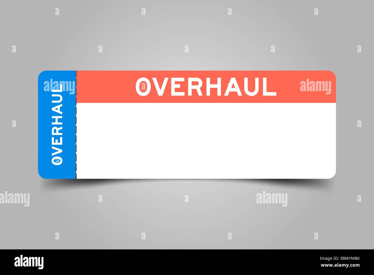 Blue and orange color ticket with word overhaul and white copy space ...