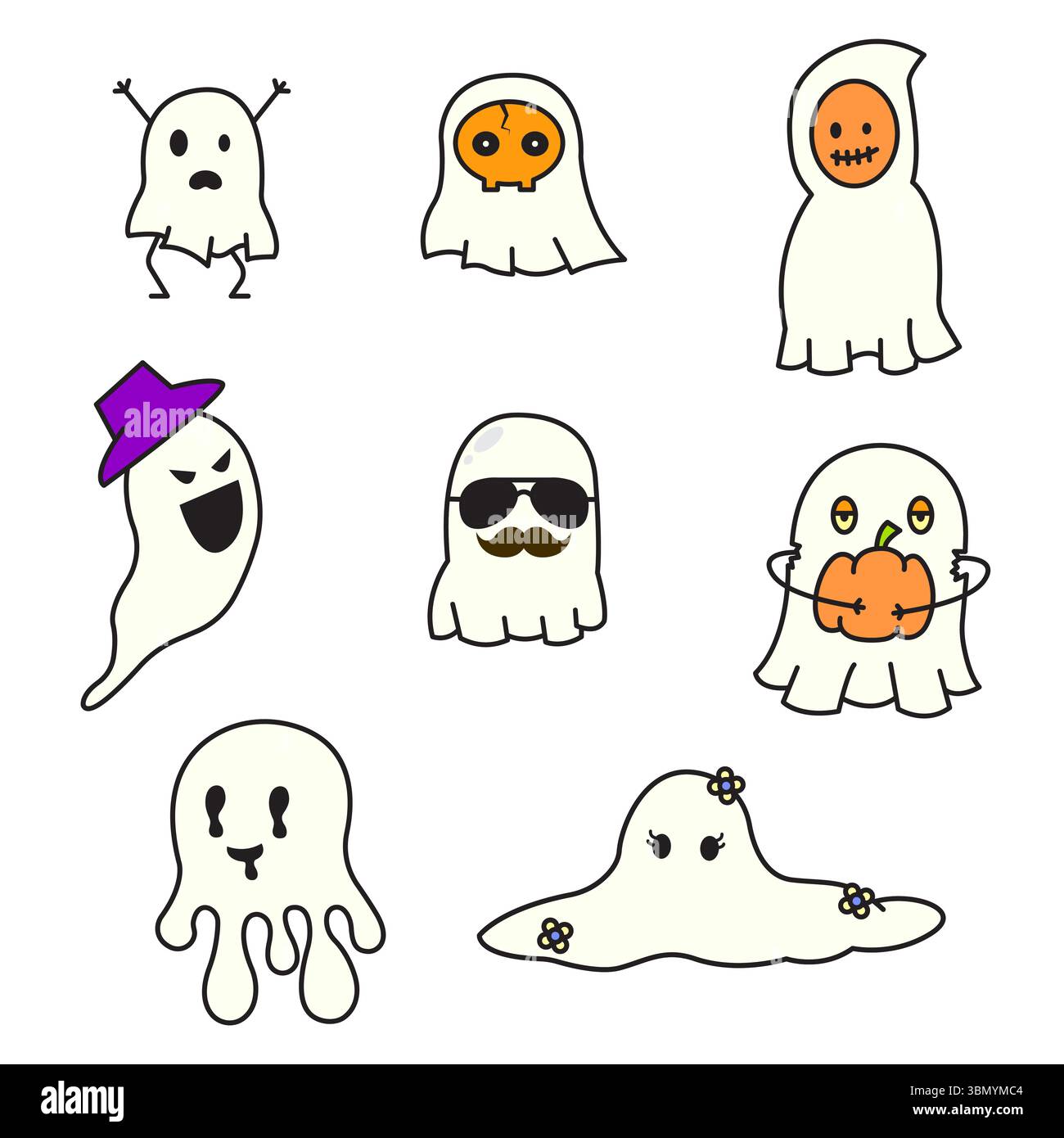 Cute halloween animated ghost collection Stock Vector Image & Art - Alamy