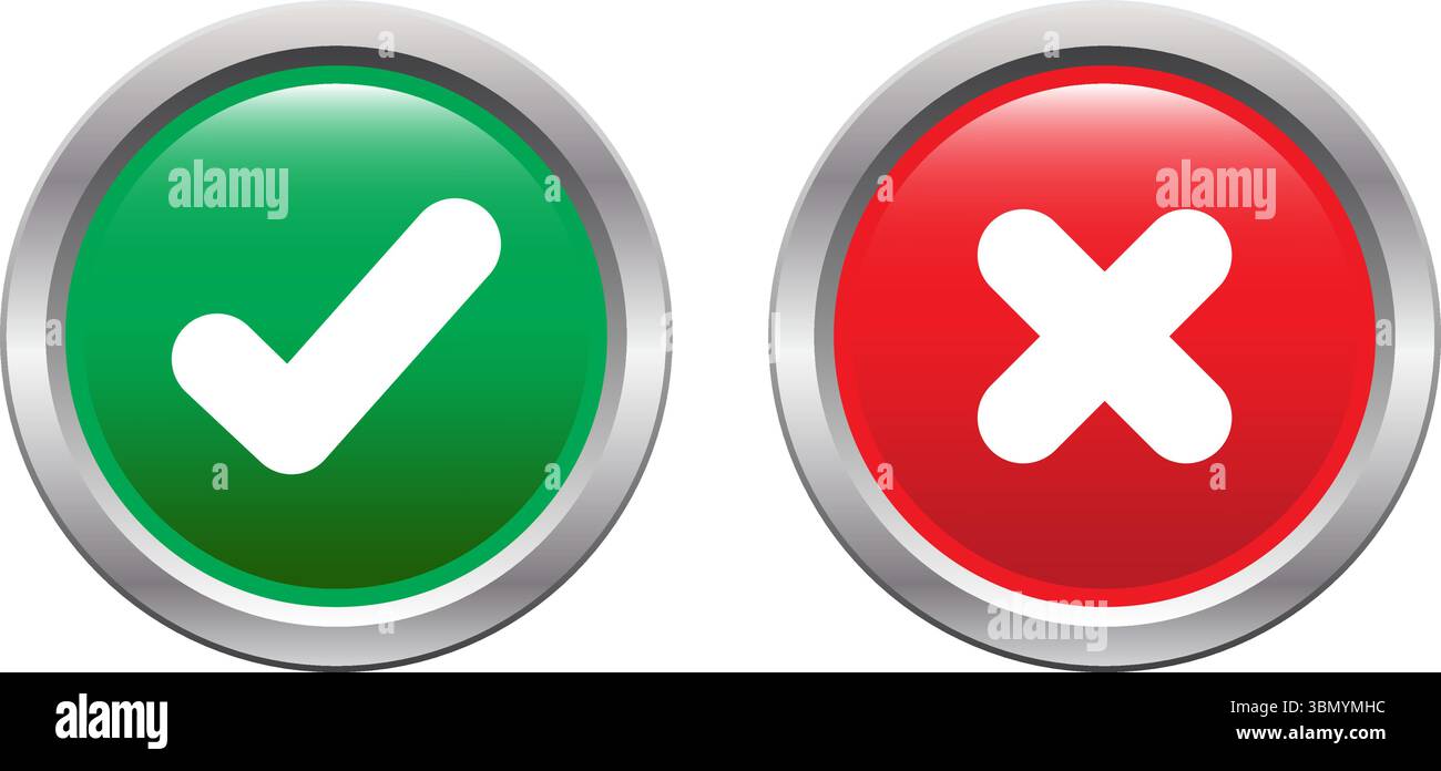 3D Green Checkmark and Red Cross Icon vector set for UI, App Feedback ...