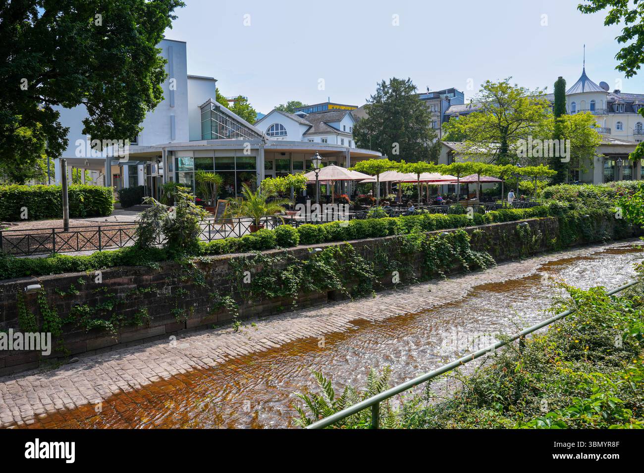 The city in Baden Baden with the river oos. Baden Wuerttemberg, Germany ...