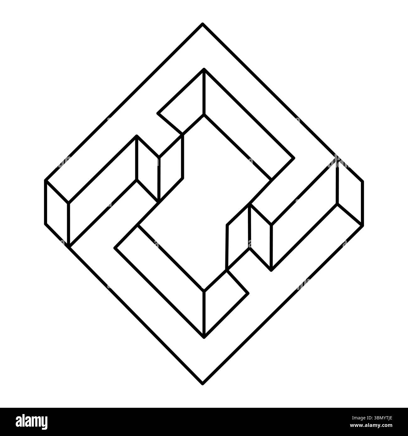 Optical illusion hexagon, unreal geometric object vector. Impossible figure. Sacred geometry ...