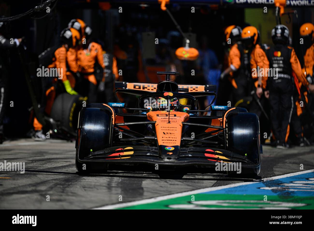 McLaren driver Oscar Piastri of Australia makes a pit stop during the ...