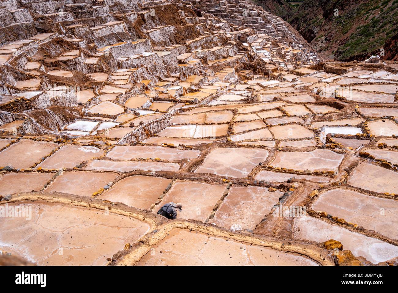 The salt terraces of Salinas de Maras in the Sacred Valley, Peru, are ...
